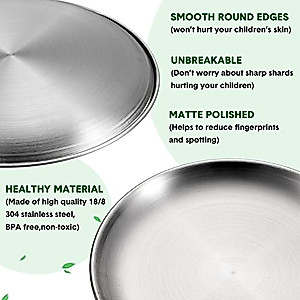 10 Pcs 18/8 Stainless Steel Plate 304 Stainless Steel Dishes 8 Inches Adult Plates Reusable Camping Plates Dishwasher Safe Feeding Serving Flat Plate Double Layers Round Dessert Plate (Silver)