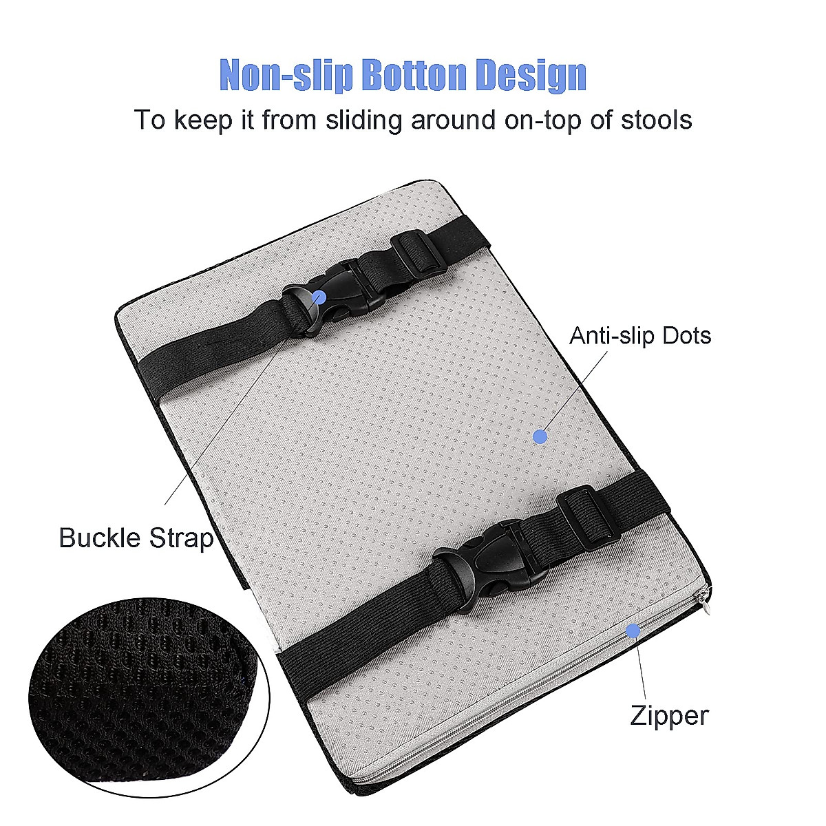 Saddle Stool Cushion Pads, Bench Rectangular Stool Seat Cushion Rectangle Chair Pad Seat Covers with Buckle Strap for School Kitchen(Black)