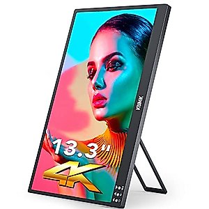 KUMK 4K Portable Monitor 13.3" 3840x2160 UHD USB-C Laptop Monitor with Kickstand & Carrying Bag, Eye Care Screen HDR Speakers FreeSync External Gaming Monitor for Mac PC Phone Xbox Switch PS5/4, Black