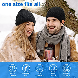 Bluetooth Beanie Hat Music Beanie for Men and Women Warm Knit Hats Built-in Detachable Stereo Speakers & Microphone Winter Cap Suitable for Running Hiking Tech Gifts for Teens Black
