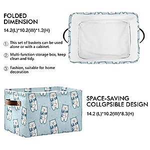 xigua Polar Bear Wrapped in Scarf Foldable Canvas Storage Bin, Sturdy Fabric Storage Basket with Handles, Storage Cube Box for Organizing Shelf Nursery Toy Closet 2PCS