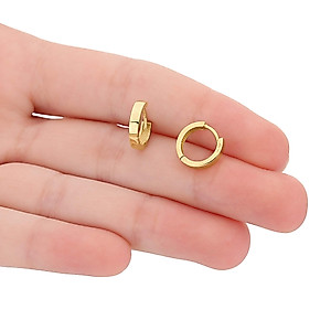 14kt Gold Huggie Hoop Earrings Minimalist Small Simple Thin huggies For Women and Men Polished Flat Hinged Hoop (Yellow Gold)