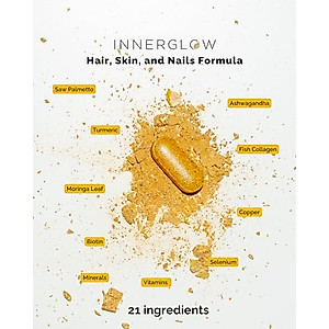 Inner Glow Advanced Hair, Skin & Nails Formula - Dermatologist and Plastic Surgeon Developed, clinically Tested for visibly Stronger and Thicker Hair in 12 Weeks