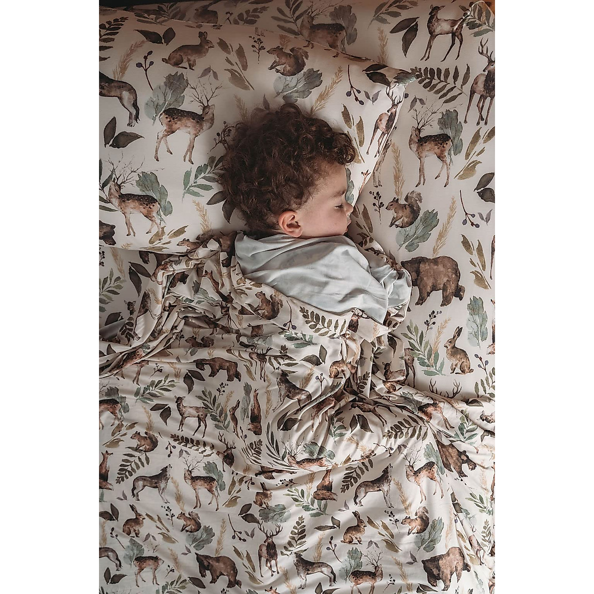 Pobi Baby - Premium Twin Fitted Sheet, Flat Sheet with Pillow case - Ultra-Soft Cotton Blend, Stylish Woodland Pattern, Deep Pockets - Twins Sheets - 3 PC (Wildlife Animal)