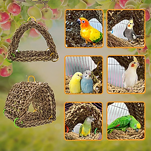 kathson Bird Sheltering Seagrass Tent Birds Hanging Hammock Parrot Natural Seagrass Tent Snuggle Hut Parakeet Cage Perch Stand Cockatiel Chewing Toy for Conure Lovebird Budgie African Grey