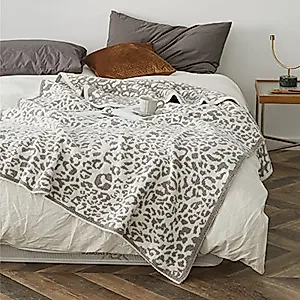 Fluffy Leopard Knitted Throw Blanket Ultra Soft Reversible Grey White Cheetah Printed Bed Blanket Cozy Warm Micro Plush Blanket for Couch Bed Sofa (Grey, 51"x63")