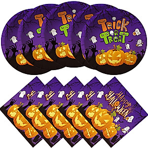 Hqyybf Halloween Party Supplies Set, 20 Plates and 20 Napkins, for Halloween Pumpkin Themed Tableware Set Party Decorations