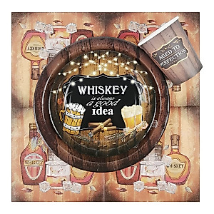 Cieovo Whiskey Party Supplies Set for 16 Guests Including Dinner Plates, Dessert Plates, Lunch Napkins, Cups for Whiskey and Beer Theme Birthday Family Party Decorations