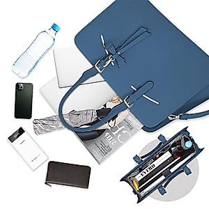 TOPDesign Laptop Bag for Women, Waterproof PU Leather Work Briefcase fits 15.6 Inch Computer, Large Tote Messenger Shoulder Bag, Stylish Business Purse Handbag Satchel (Light Blue)