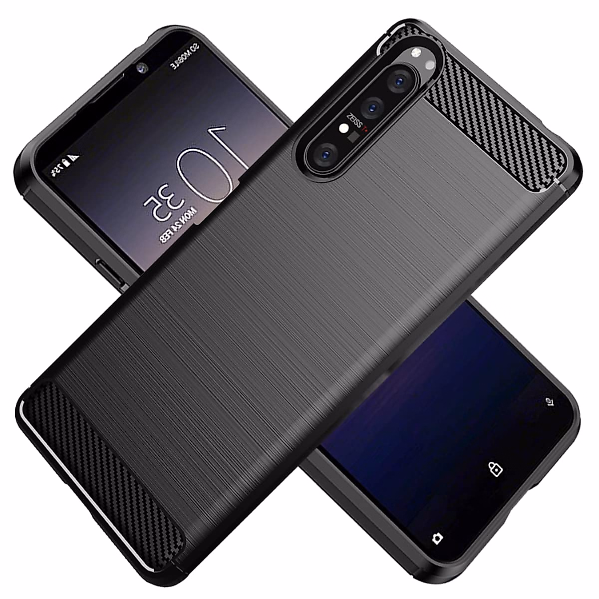 KOARWVC Phone Case for Xperia 1 II Case, XQ-AT51, XQ-AT52 Case Carbon Fiber Shockproof Rugged Shield Anti-Scratch Soft TPU Back Cover Protective Cases for Sony Xperia 1 II (Black)