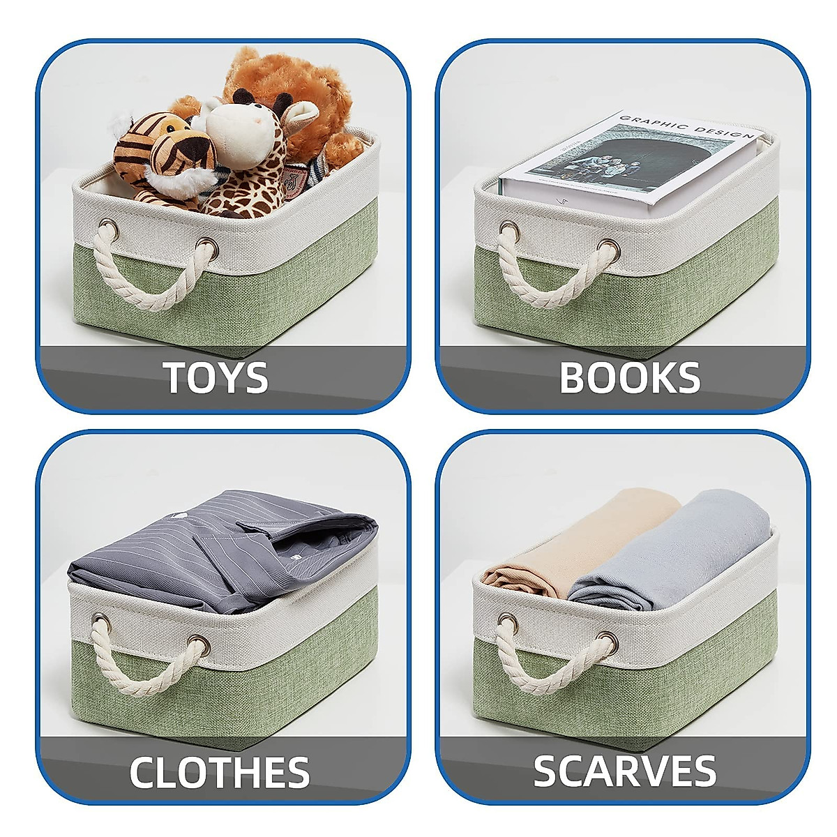 Temary Cube Storage Baskets for Shelves 10pack Fabric Storage Basket for Organizing Toys, Clothes, Storage Cubes with Leather Handles, Closet Baskets Nursery Home (White&Green)