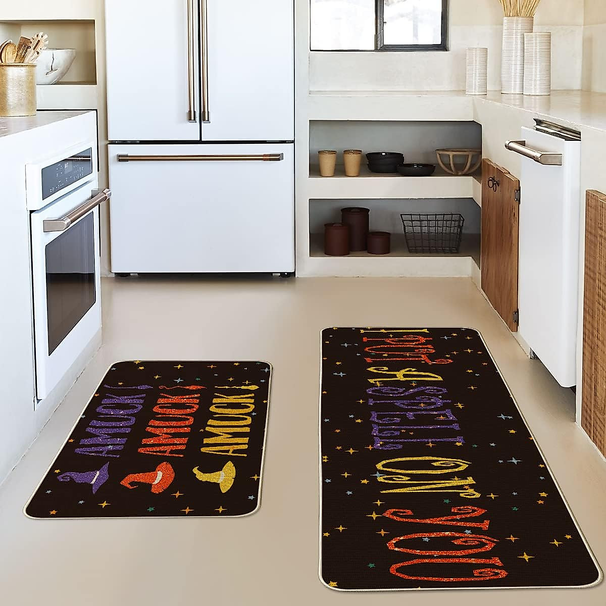 Artoid Mode Black I Put A Spell On You Amuck Halloween Decorative Kitchen Mats Set of 2, Low-Profile Floor Mat 17x29 and 17x47 Inch