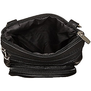 Roma Leathers Genuine Cross Body Purse Bag, Multi-Pocket, Black