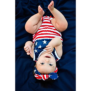 Qin.Orianna 4th of July Toddler Baby Girl American Flag Tassel Romper with Headband (0-6M/Small, Red)