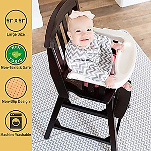 2-in-1 Waterproof Baby Splat Mat for Under High Chair (51” x 51”) with Toddler Smock and Weaning Ebook - Large Non-Slip Infant High Chair Mat Food Catcher Protects Floor from Mealtime Messes