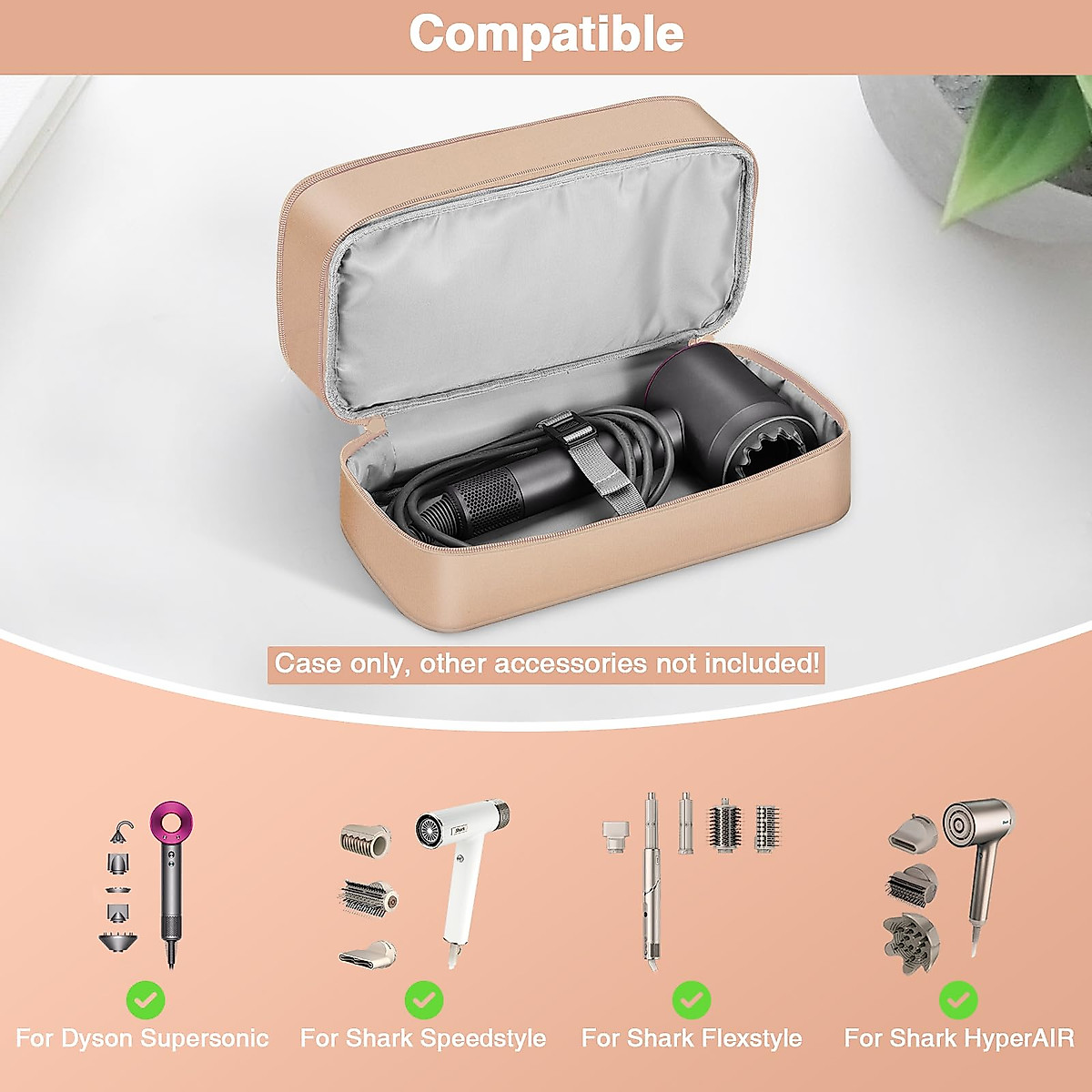 SITHON Travel Case for Shark FlexStyle/SpeedStyle Styler/HyperAir Dryer, Double-Layer Water Resistant Storage Carrying Organizer Bag Compatible with Dyson Supersonic (Bag Only), Rose Gold