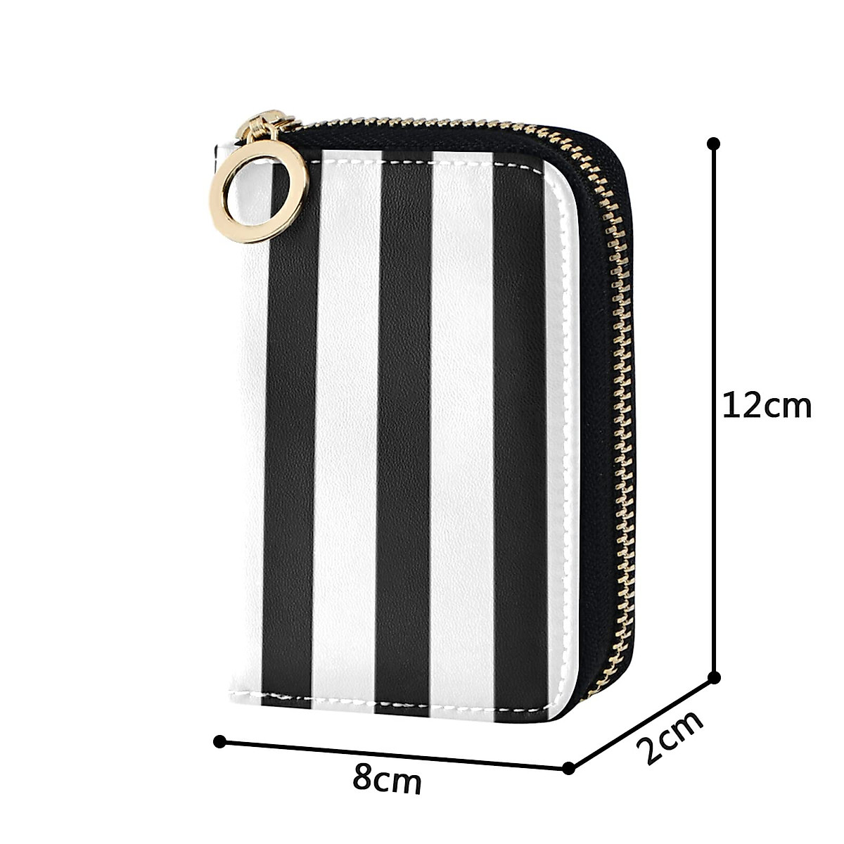 Abstract Black and White Stripes Black White Striped LinesGrey Credit Card Coin wallet, RFID Blocking Compact Women Leather Card Holder, Key Change Organizer, Zipper Purse Clutch Pouch