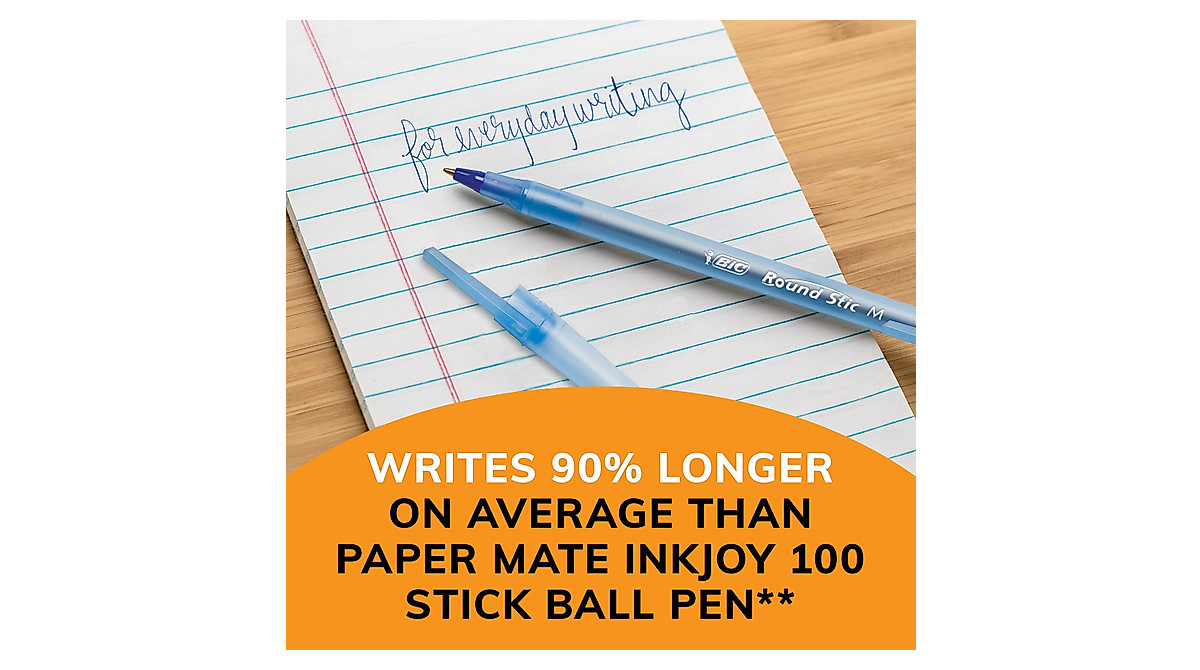 BIC Round Stic Xtra Life Blue Ballpoint Pens - Long-Lasting & Comfortable