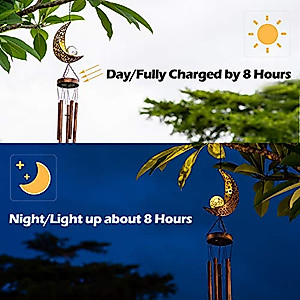 LeiDrail Solar Wind Chimes, Moon Wind Chime Crackle Glass Ball Warm LED Light, Outside Hanging Outdoor Decor with Metal Tubes Unique Memorial Sympathy Gift for Wife Mom Grandma