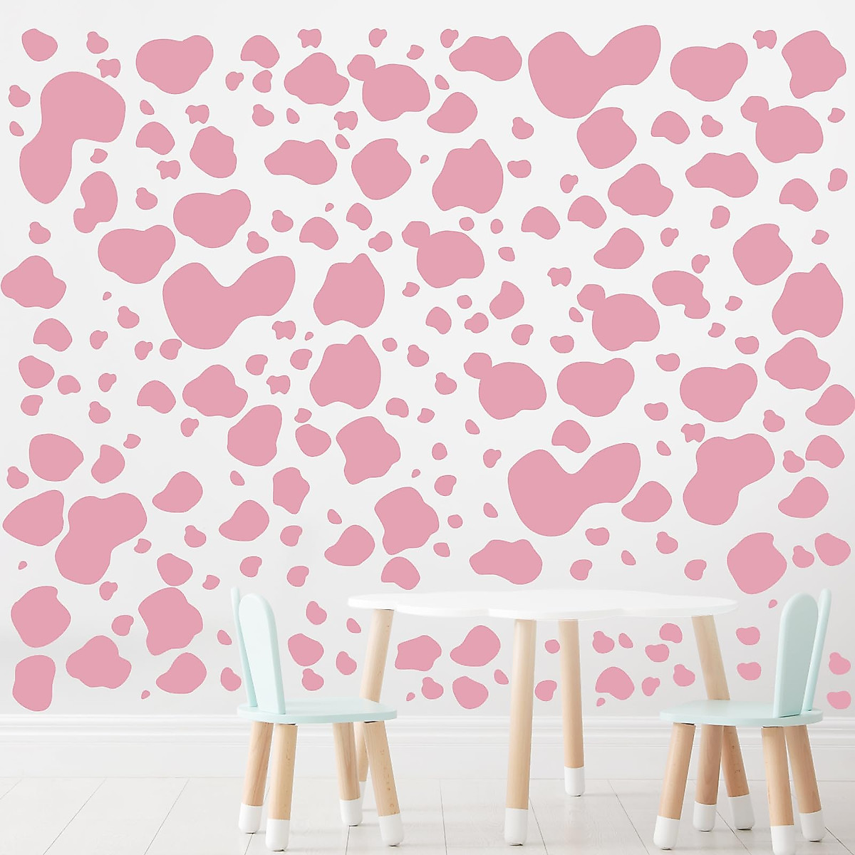 184 Pcs Cow Print Stickers, Adhesive Wall Stickers Cow Print Vinyl Art Decal Removable Wall Decor Waterproof Animal Design Decals for Bedroom Living Room Nursery(Pink)