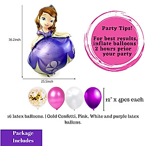 Sofia The First Theme Party Supplies Set Balloons | Includes Purple Party Curtain, Birthday Banner and Lovable Balloons| Princess Complete Birthday Party Decorations Supply Pack for Sofia the First