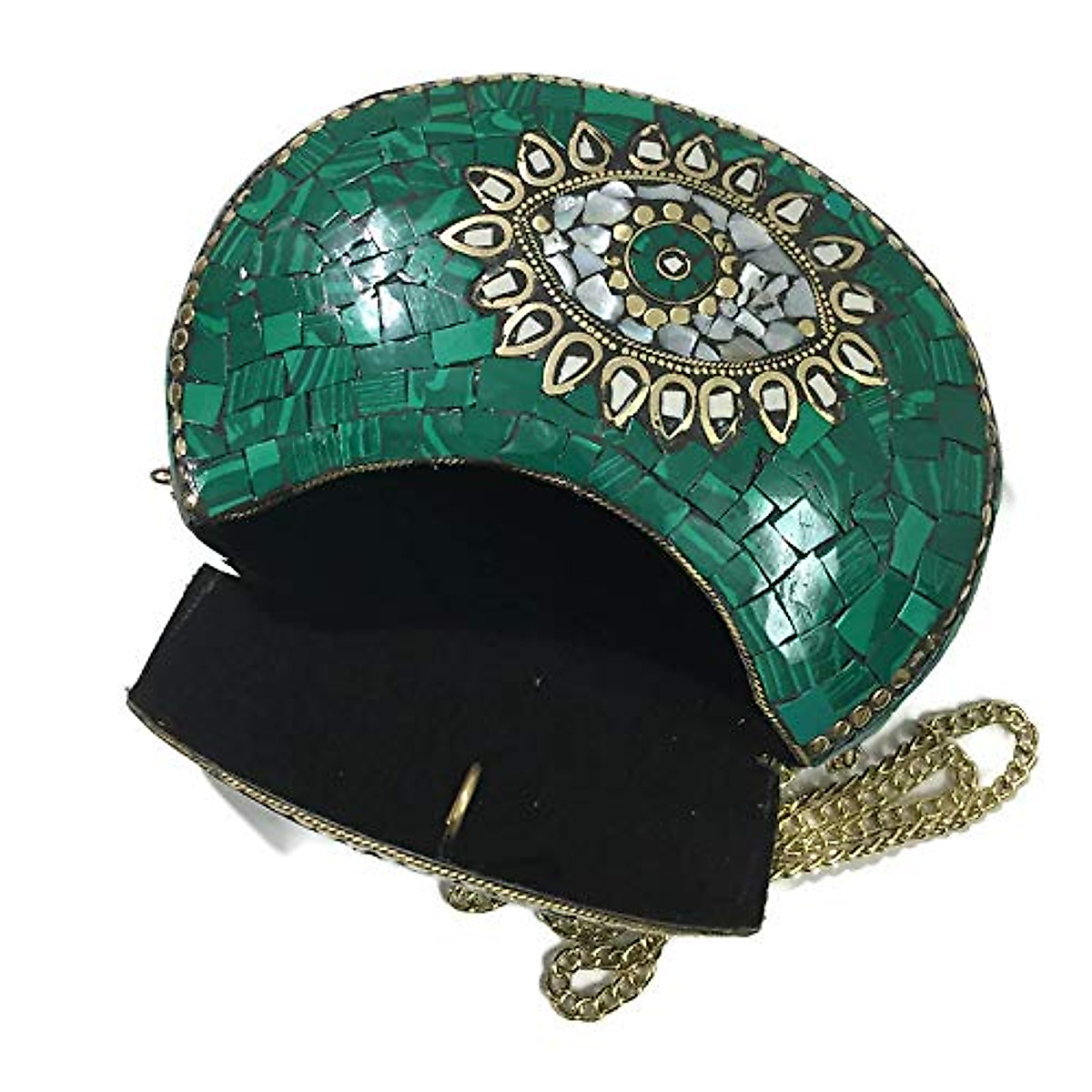 stone mosaic metal bag antique ethnic bridal clutch Indian purse party clutch women bag (Turquoise)