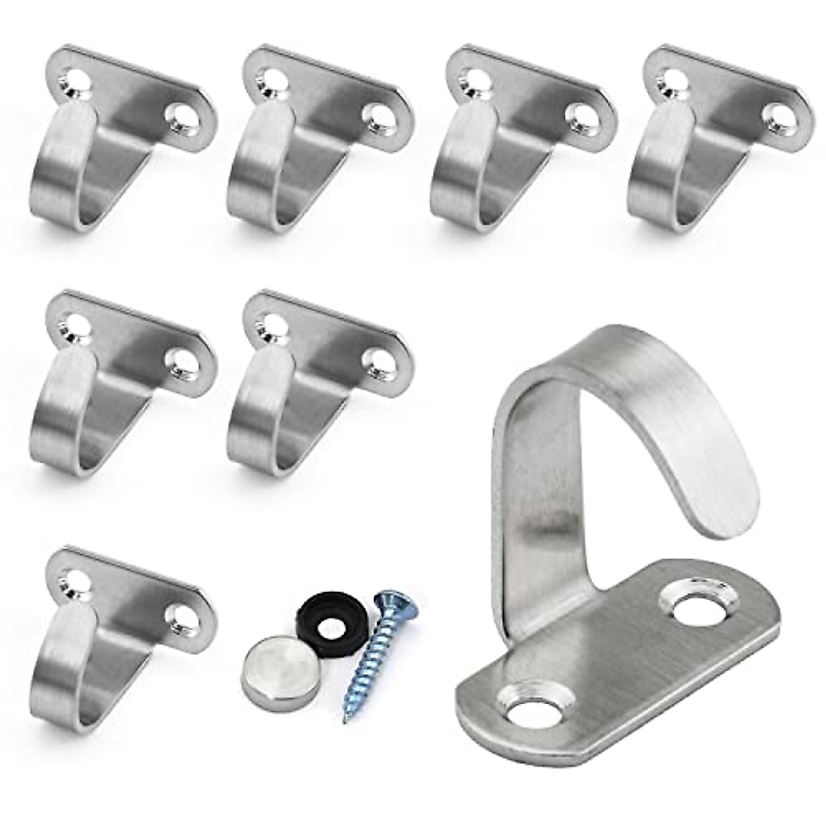 DGHAOP 8pcs Stainless Steel Screw Mounted Ceiling Hooks with Screws, Under-Shelf Towel/Robe Clothes Hook Heavy Duty Coat Hook Hanger, Silver Tone