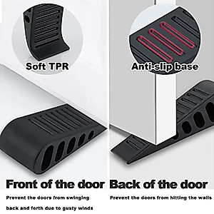 XQDWX Rubber Door Stopper, Anti-silp Soft TPR Sturdy Stackable Door Stop Wadge for Bottom of Heavy Duty Door on Multi Floor Carpet Concrete Tile Wood, Black, 205DS-BL