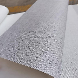Fabric Peel and Stick Wallpaper Gray Faux Grasscloth Wallpaper Self-Adhesive 17.8” x 118” Linen Wallpaper Removable Wallpaper Embossed Textured Contact Paper Decoration Backsplash Countertop Liners