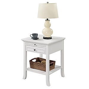 Convenience Concepts American Heritage Logan 1 Drawer End Table with Pull-Out Shelf, White, 18 in x 18 in x 24 in