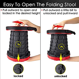 Behaniu Portable Collapsible Stool Telescoping Stool Compact Folding Chairs Portable Lightweight Camping Seat for Adults, Red