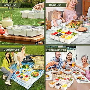 Snackle Box Container, Divided Serving Tray with Lid and Handle, 8 Compartments Serving Platters and 10 Stainless Steel Forks, Perfect for Organizing and Storing Candy, Fruits, Nuts, Snacks