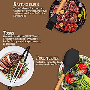 Umite Chef Kitchen Cooking Utensils Set, 33 pcs Non-Stick Silicone Cooking Kitchen Utensils Spatula Set with Holder, Black Wooden Handle Silicone Kitchen Gadgets Utensil Set