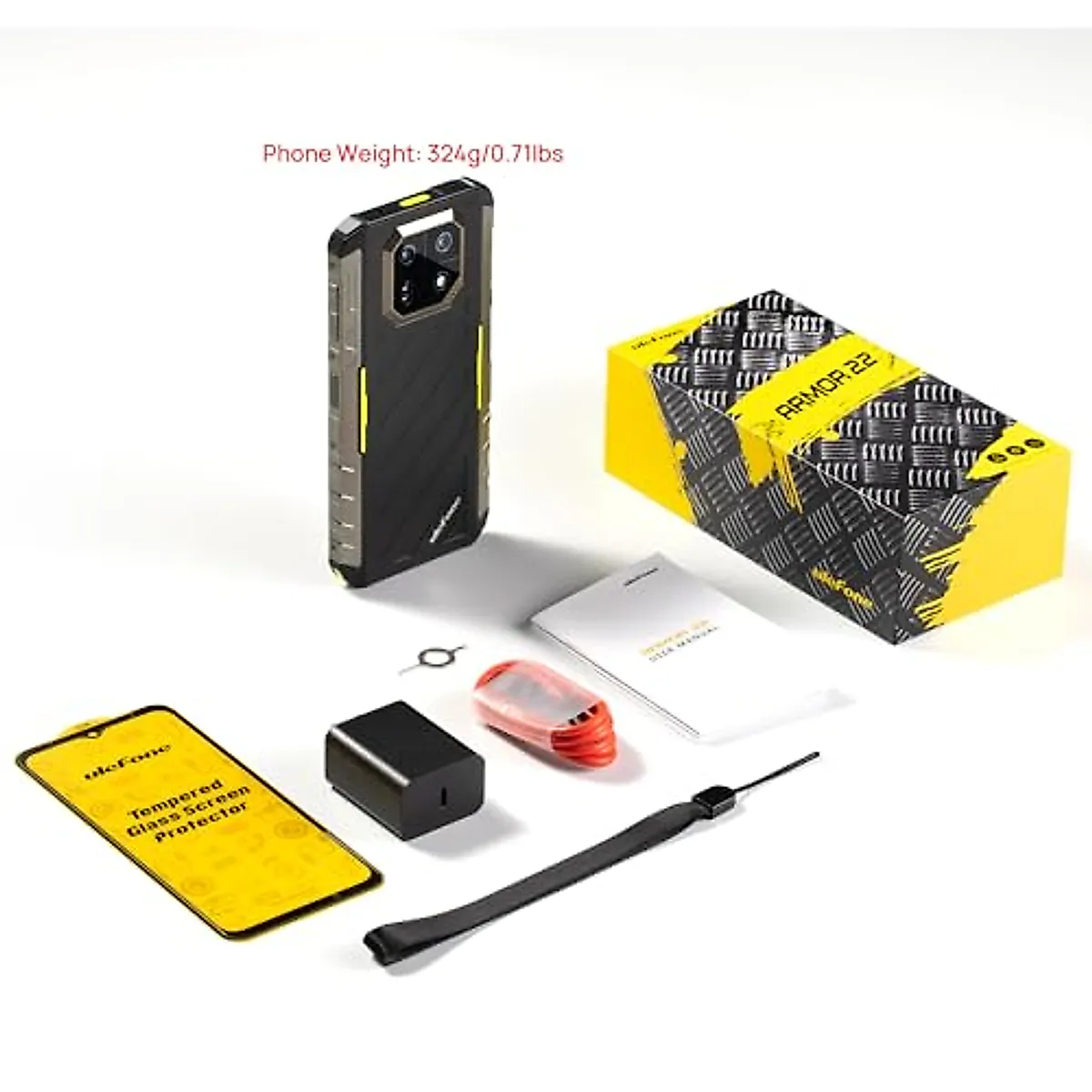 Ulefone Armor 22 Rugged Cell Phone Android 14, Up to 16+128GB, 64MP Night Vision Camera, 64MP Wide-Angle Camera, 6600mAh, 120Hz Display, NFC/GPS, 4G LTE Smartphone Unlocked (Black)