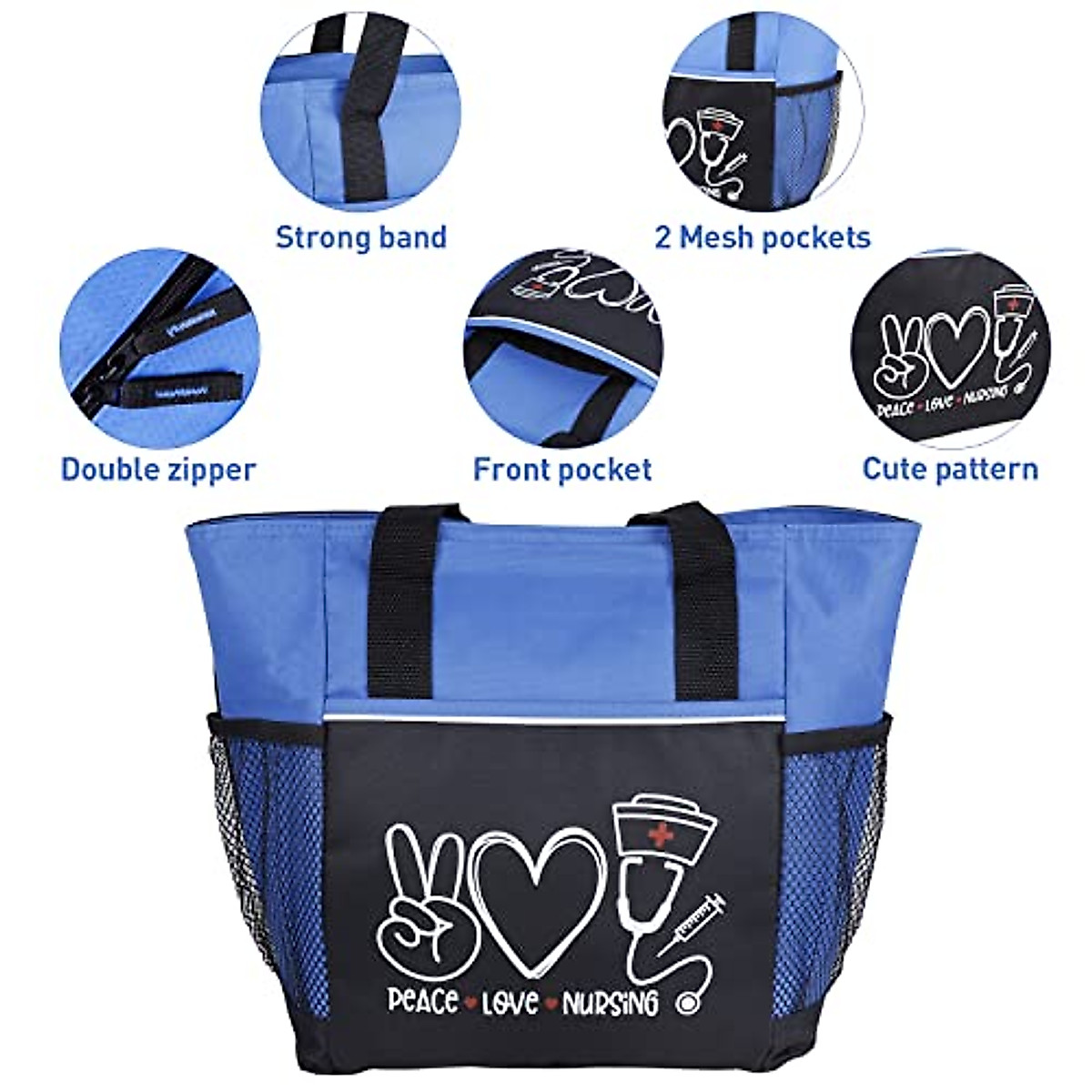 Nurse week Gifts, Peace, Love, Nursing, 2-Piece Gift for Nurses: Nurse Tote Bag and Stainless-Steel Tumbler, Great Thank You Gift for Nurses, RN Gift & Perfect Graduation Gift, Nurse Bag for Work