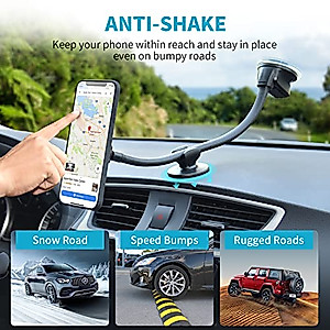 APPS2Car Magnetic Car Phone Mount with 13-inch Flexible Long Arm & 6 Strong Magnets, Anti-Shake Cell Phone Holder for Truck Car Windshield Dashboard, Strong Suction Car Mount for iPhone Smartphones