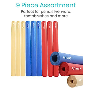 Vive Foam Tubing (9 Pack) - Utensil Padding Grips - Spoon, Fork Round Hollow Medical Closed Cell Tube - Cut to Length - Provides Wider, Larger Grip Pipe Tool for Dexterity, Disabled, Elderly