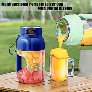 Portable Juicer Blender,2024 New Multifunctional Portable Juicer Cup,Portable Juicer Cup with Digital Display, Small Travel Blender for Shakes and Smoothies(Blue, Single cup single lid)
