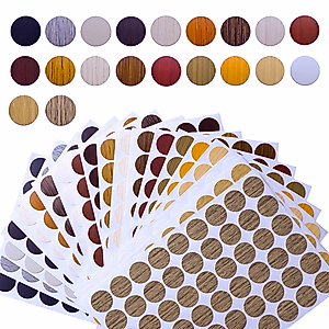 1080 Pieces Adhesive Screw Hole Covers Stickers PVC Cover Caps 20 Colors Waterproof Wood Textured Cover for Wall Cabinets Desk Screws Furniture Repairing