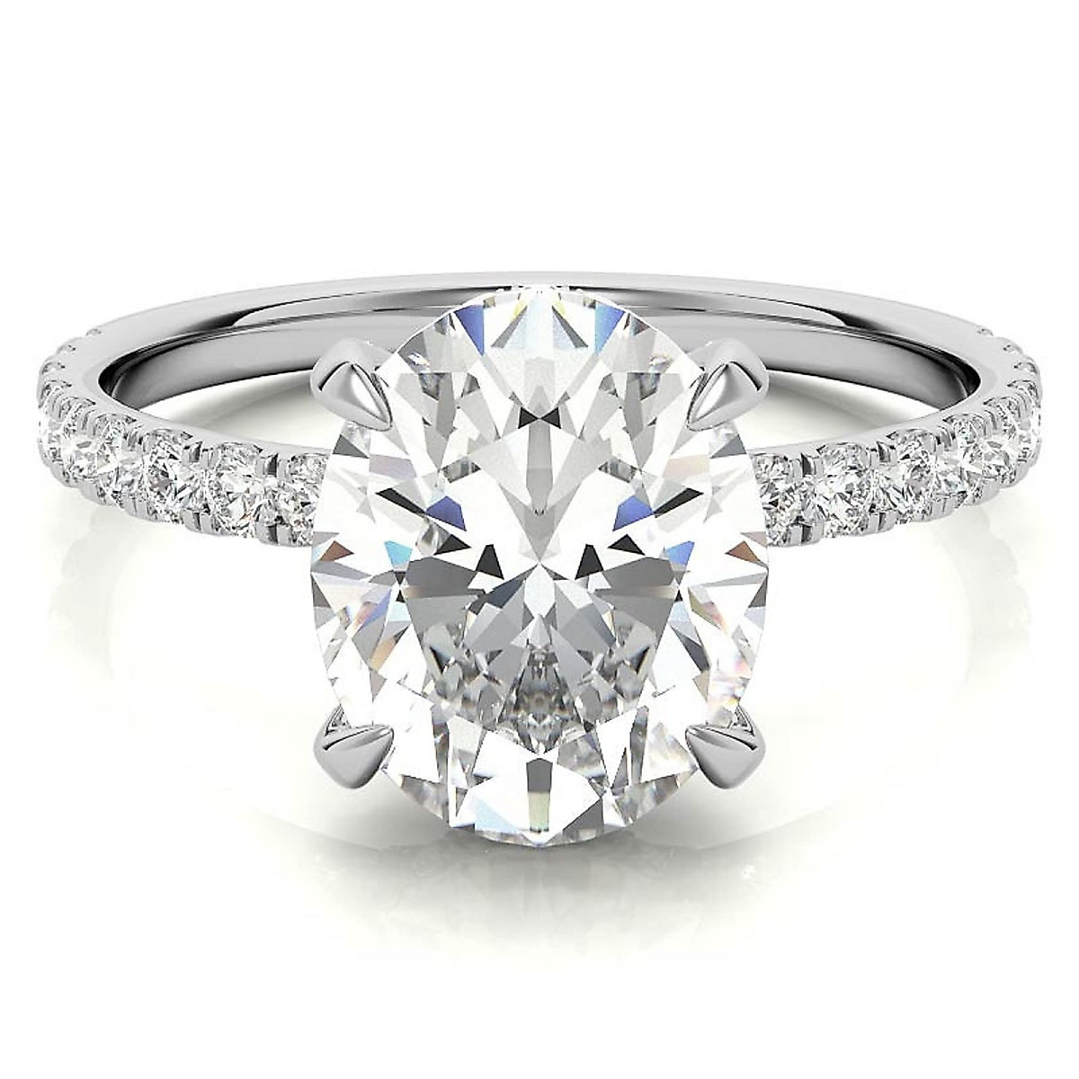 925 Silver | 10K|14K|18K Solid Gold, Handmade Engagement Rings, 3 CT Oval Cut Moissanite Solitaire Bridal/Wedding Ring for Women Anniversary Ring Gifts (10K Solid White Gold, 7.5)