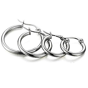 CVAYU 4 Pairs Stainless Steel Round Hoop Cute Huggie Earrings For Women Girls Small Hoop Earring Set(10mm,15mm,20mm,25mm) (Silver Tone-4Pairs)