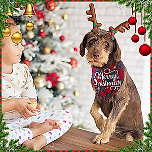 Bonjin 2 Pack Dog Bandana Christmas Classic Plaid, Pet Scarf Triangle Reversible Bibs Kerchief Merry Christmas Santa Merry & Bright Print Pet Bandana for Small Medium Large Dogs Cats Pets(Red & Blue)