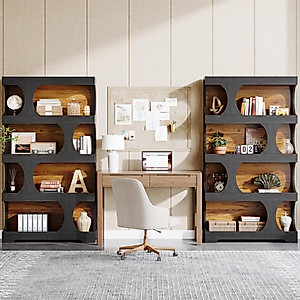 Tribesigns 71" Tall Bookcase, 4-Tier S-Shaped Bookshelf, Wood Decorative Storage Shelving, Modern Freestanding Display Shelves, Large Library Book Shelf Unit for Home Office Living Room Bedroom, Black