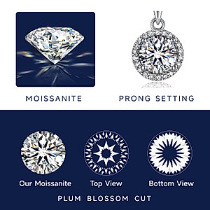 MomentWish Moissanite Necklace for Women, Birthday Gifts for Women, 1Carat Simulated Diamond Pendant 925 Sterling Silver Necklace, Halo Necklace Valentine's Day Christmas Gift