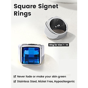 KeyStyle Blue Sapphire Large Rings For Men, Diamond Cut Created Stone Signet Rings Size 12