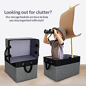 SAM AND MABEL Large Fabric Storage Baskets for Organizing - 16.5"(L) x 11.8"(W) x 9.8"(H) Pack of 3 Toy Organizers and Storage Bins, Collapsible Storage Bins for Shelves (Warm Black and Gray)