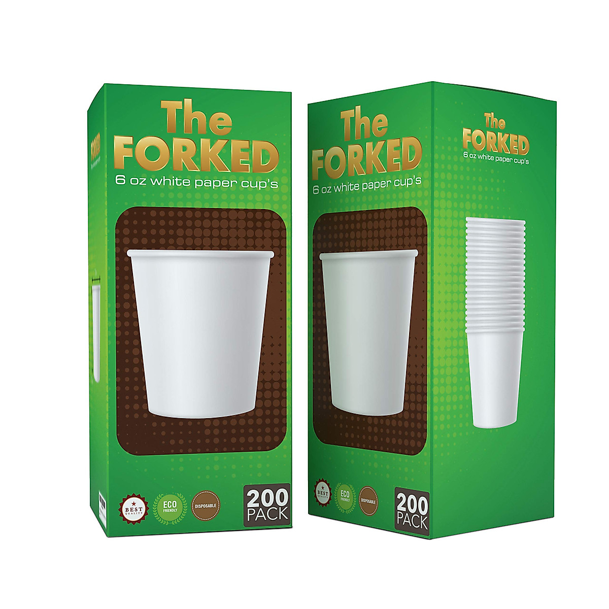 The FORKED, 200 Pack 6oz White Disposable Paper Cups For Hot/cold Beverage - Disposable and Recyclable White Paper Cups for Office, Party and Kitchen Use