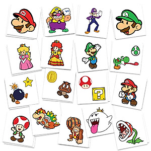 Mario Party Supply Temporary Tattoos | Pack of 34 | MADE IN THE USA | Skin Safe | Party Supplies & Favors | Removable