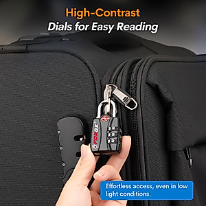 Forge TSA Luggage Combination Lock - Open Alert Indicator, Easy Read Dials, Alloy Body- Ideal for Travel, Lockers, Bags (Black 4PK)