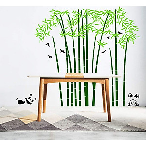 Mix Decor Tree Wall Sticker - Cute Panda Bamboo Tree Wall Decal Large Family Forest for Livingroom Kid Baby Nursery Room Decoration Party Birthday Gift,75x79 Inch Green